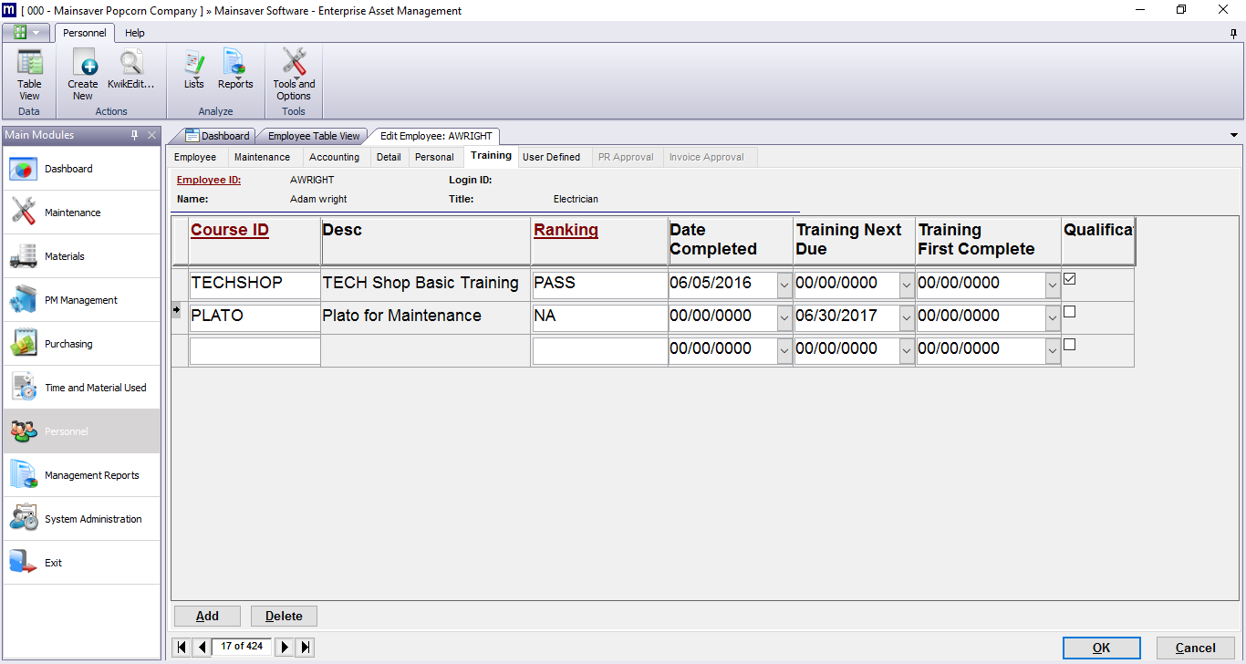 C.A.M. inc. - Employee Training Database